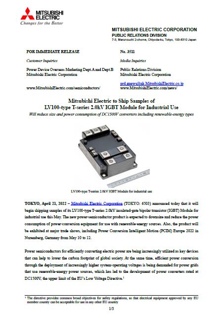 Press Releases - Mitsubishi Electric Semiconductor Website